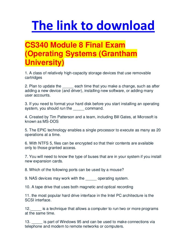 Cs340 Module 8 Final Exam Operating Systems Grantham University