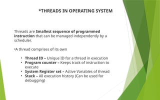 THREADS IN OPERATING SYSTEM & multitasking | PPT