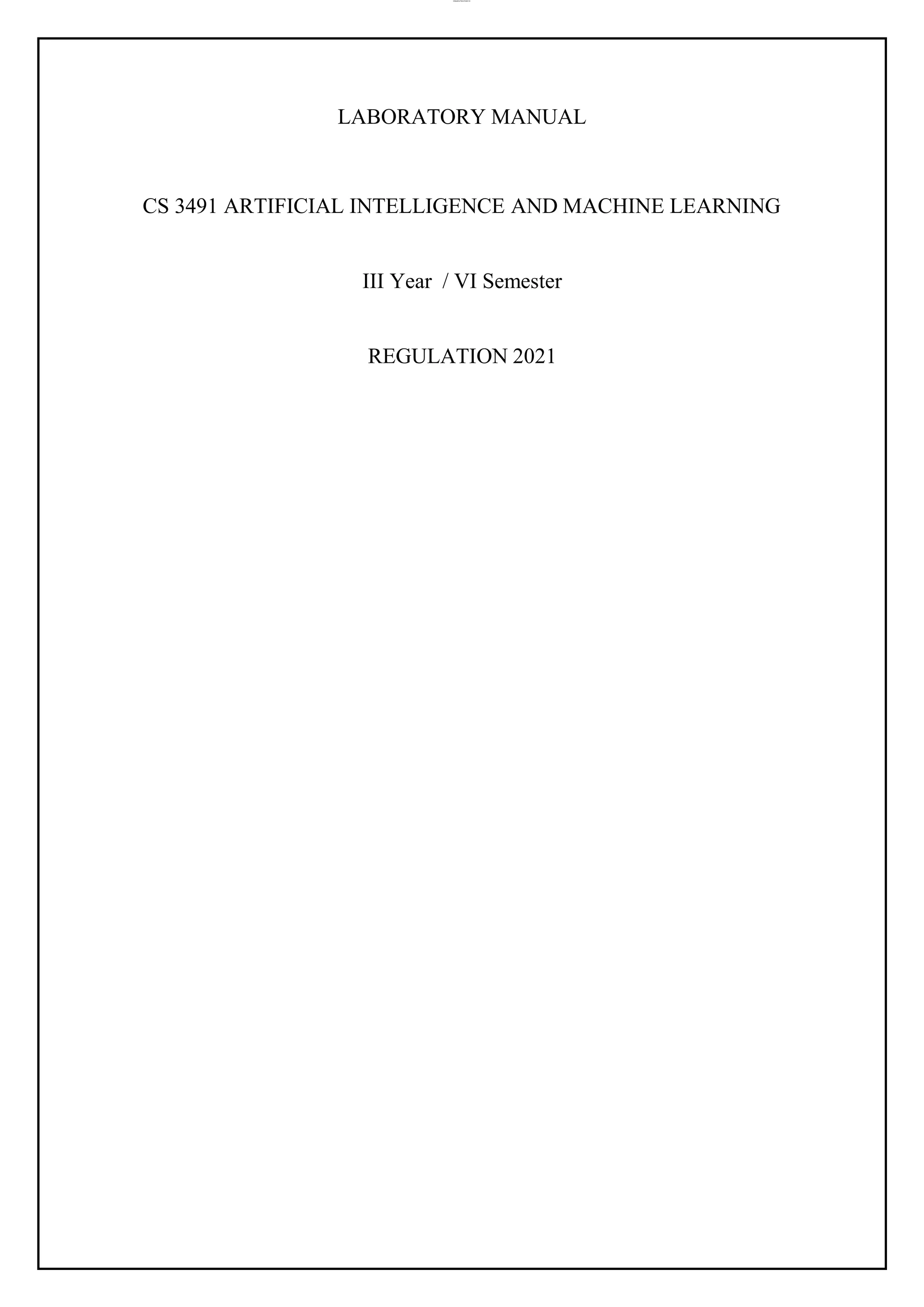 CS3491-AI and ML lab manual cs3491 r2021 | DOCX