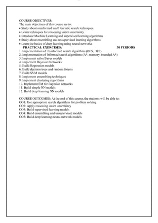 CS3491-AI and ML lab manual cs3491 r2021 | DOCX