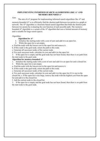 CS3491-AI and ML lab manual cs3491 r2021 | DOCX