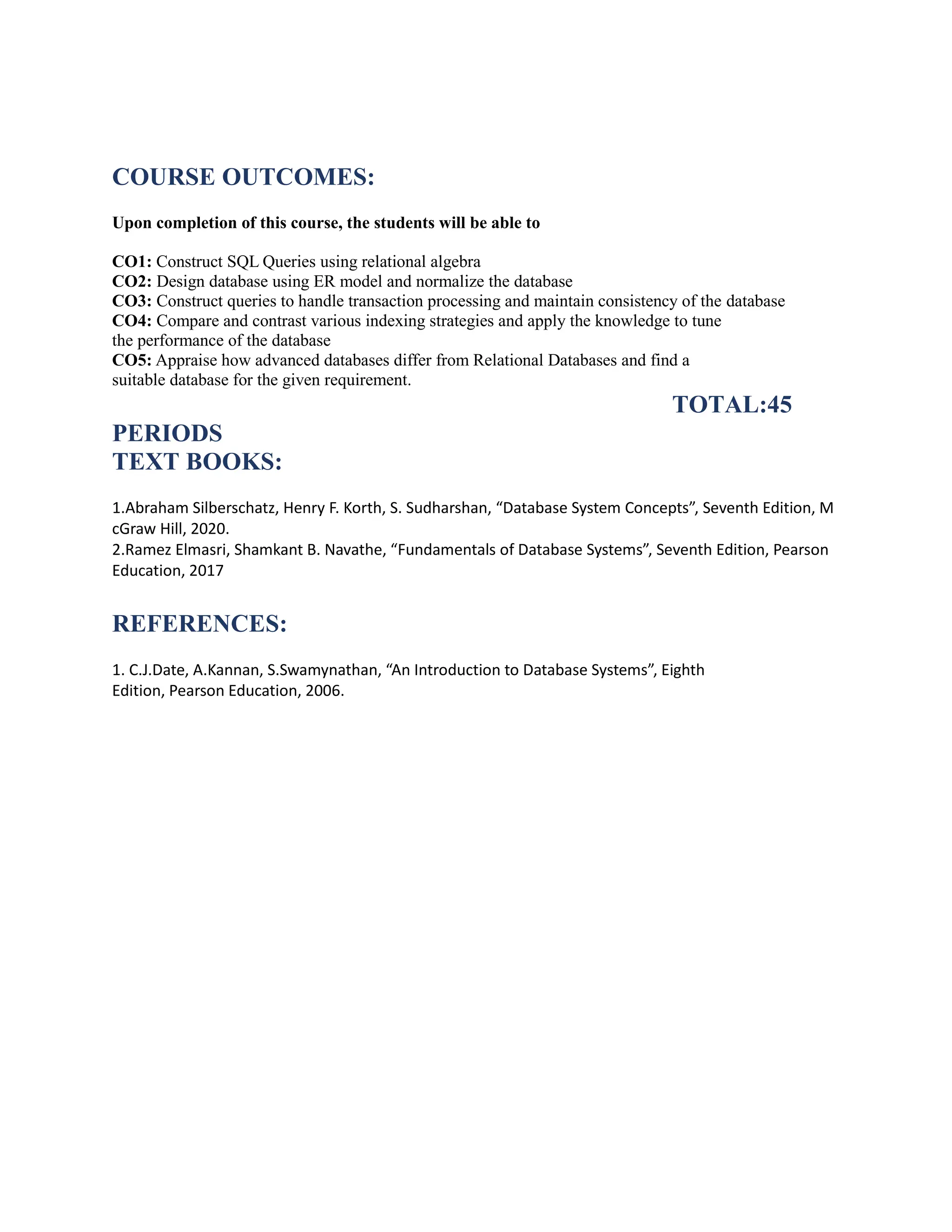 Cs3492 Database Management System Syallabus Regulation 2021 For Cse Docx