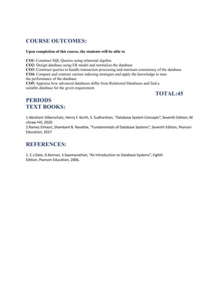 CS3492 - Database Management System Syallabus - Regulation 2021 for CSE.docx