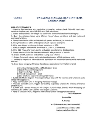 CS3492 - Database Management System Syallabus - Regulation 2021 for CSE.docx