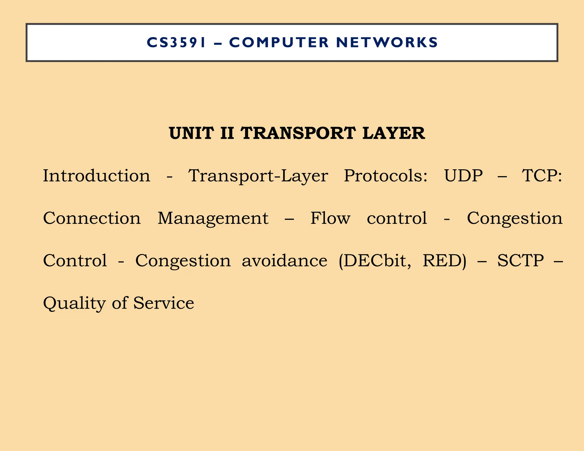 CS3591- Computer Networks Unit-2 Transport layer | PPTX
