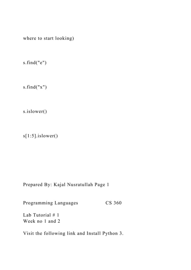 Cs 360 Lab 3 Strings Functions And Methodsobjective The Purpos Docx