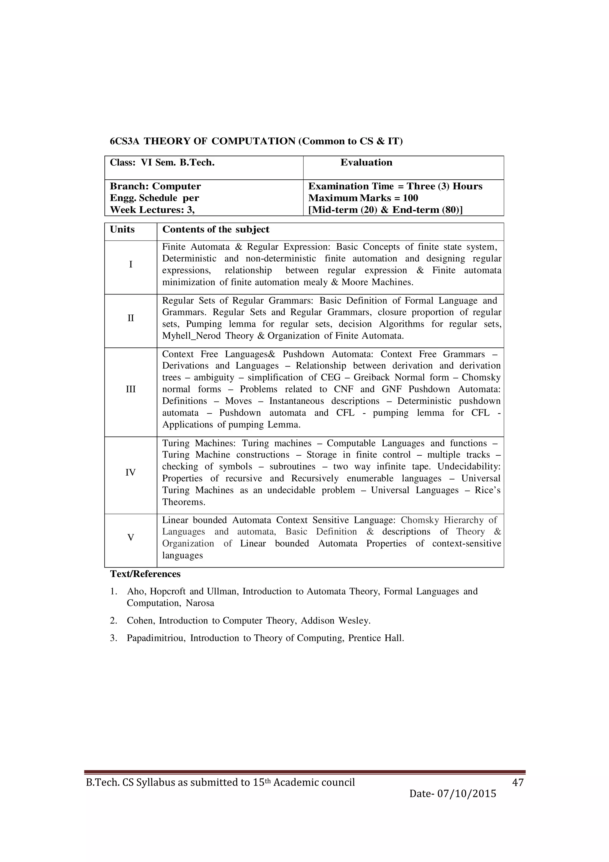 rtu cs branch syllabus | PDF