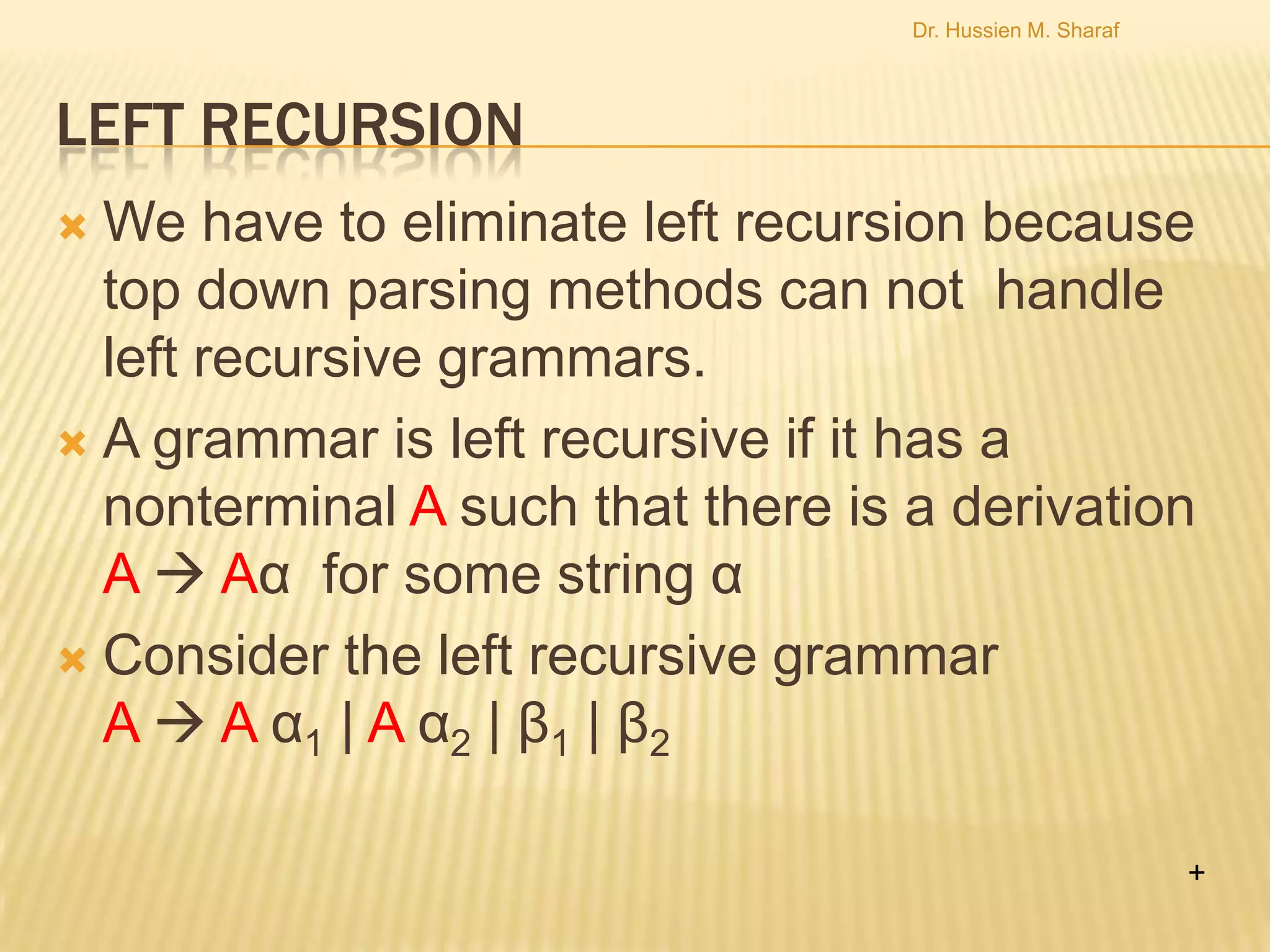 Cs419 Lec10 Left Recursion And Left Factoring Ppt
