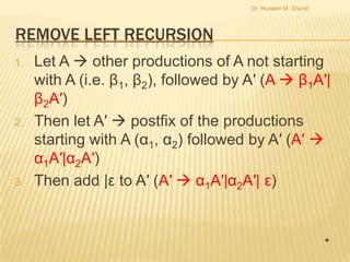 Cs419 lec10 left recursion and left factoring | PPTX