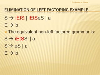Cs419 lec10 left recursion and left factoring | PPTX