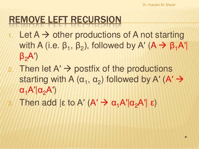 Cs419 lec10 left recursion and left factoring Cs419 lec10 left recursion and left factoring