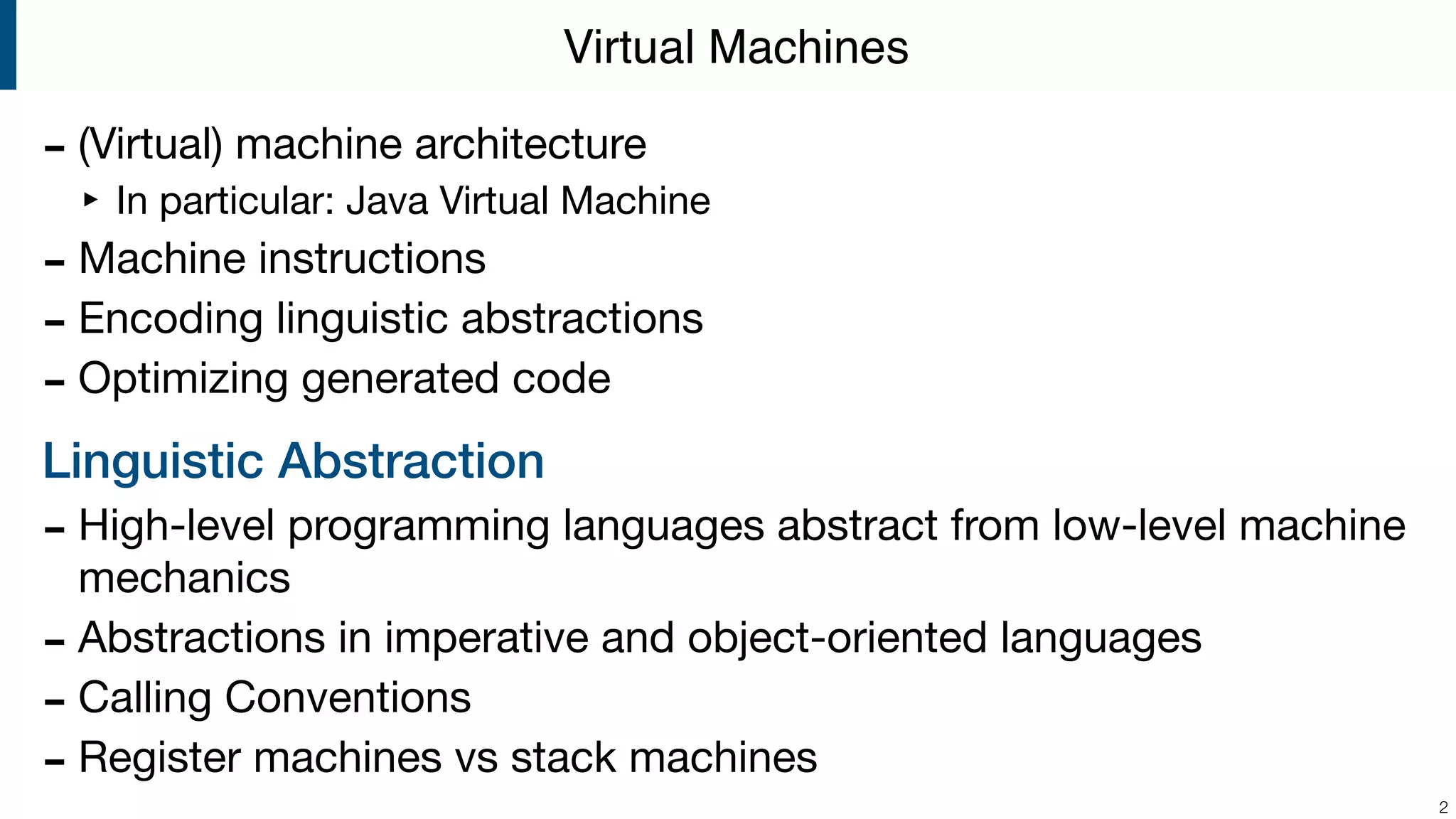 Compiler Construction | Lecture 12 | Virtual Machines | PPT