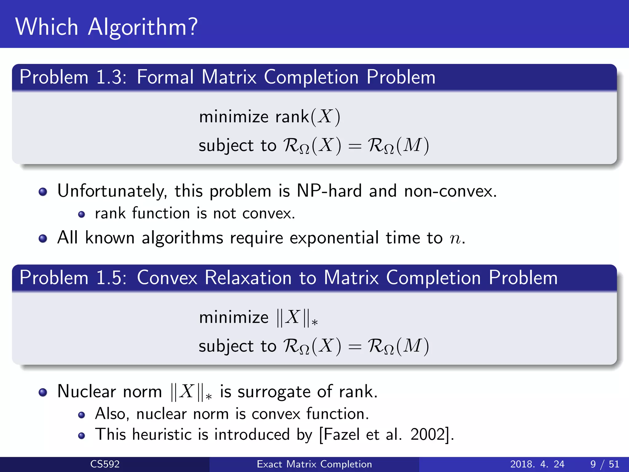 Exact Matrix Completion via Convex Optimization Slide (PPT) | PPT