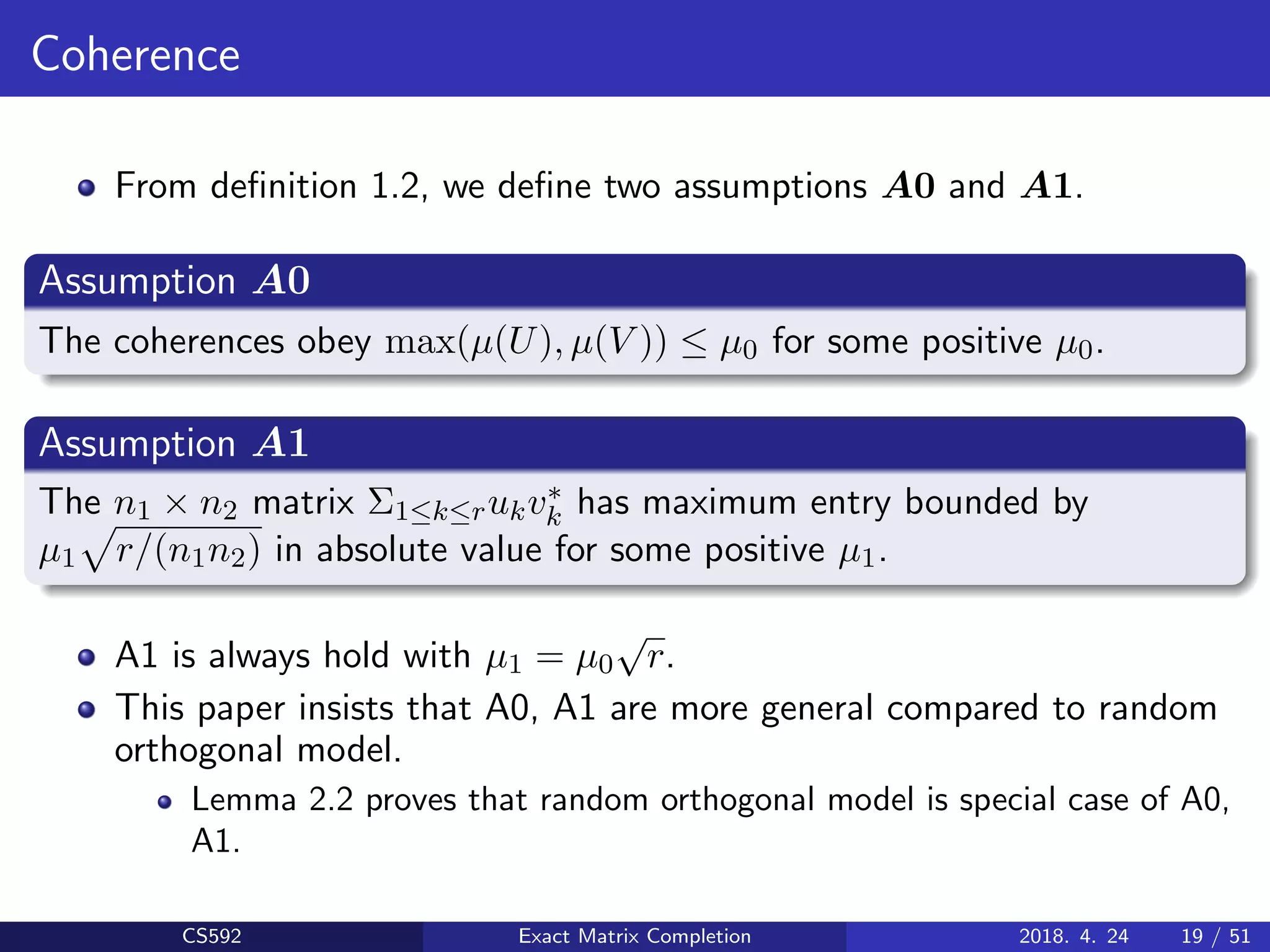 Exact Matrix Completion via Convex Optimization Slide (PPT) | PPT