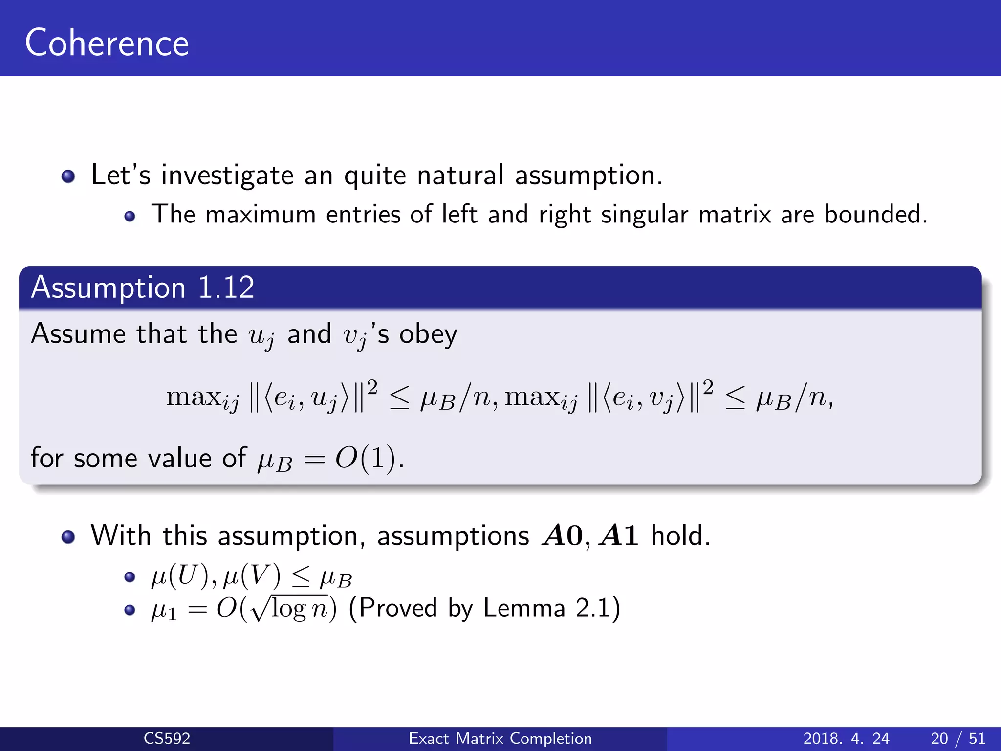 Exact Matrix Completion via Convex Optimization Slide (PPT) | PPT