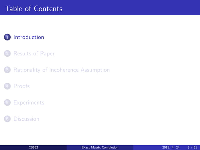 Exact Matrix Completion via Convex Optimization Slide (PPT) | PPT