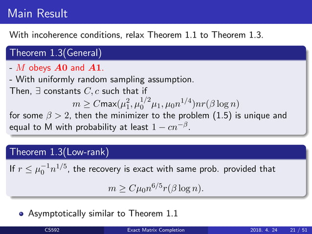 Exact Matrix Completion via Convex Optimization Slide (PPT) | PPT