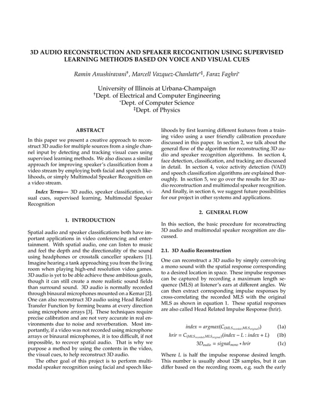 3D Audio playback for single channel audio using visual cues | PDF | Digital Audio | Computer ...
