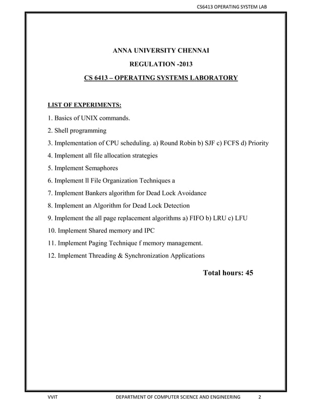Cs6413 operating-systems-laboratory | PDF
