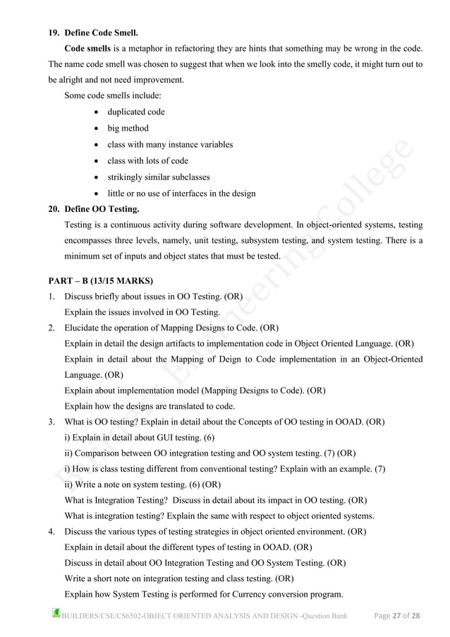 CS6502 OOAD - Question Bank and Answer | PDF