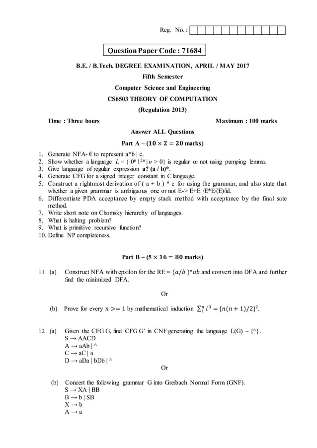 Cs6503 theory of computation april may 2017 | DOCX