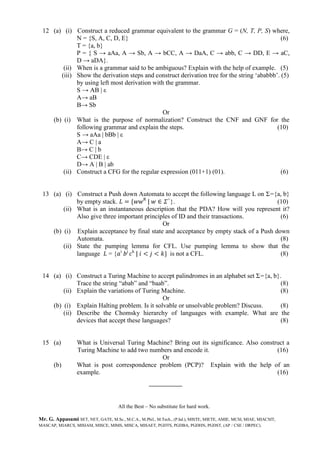 Cs6503 theory of computation may june 2016 be cse anna university question paper | PDF