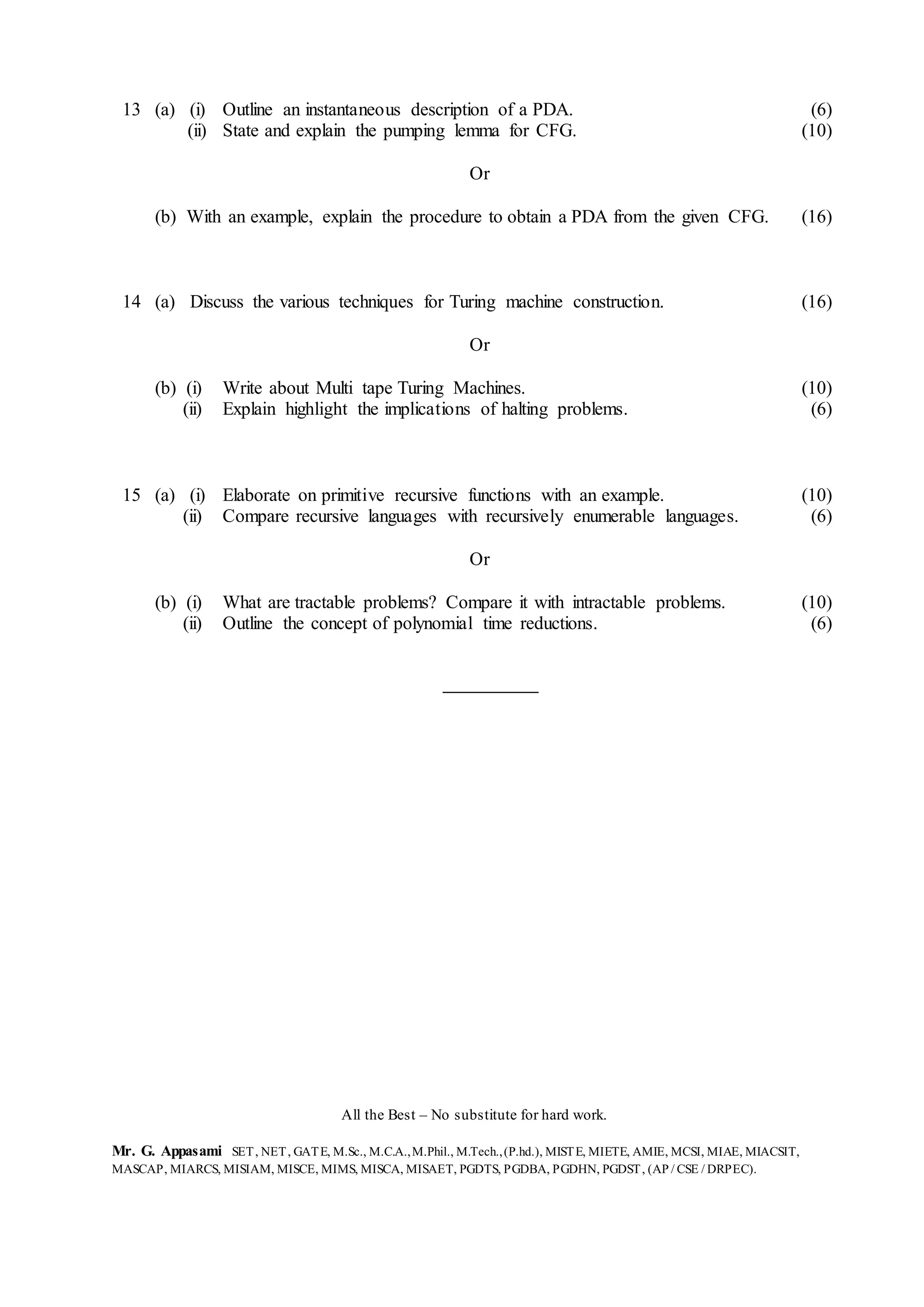 Cs6503 theory of computation november december 2016 | PDF
