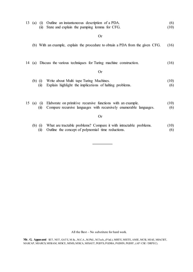 Cs6503 theory of computation november december 2016 | PDF