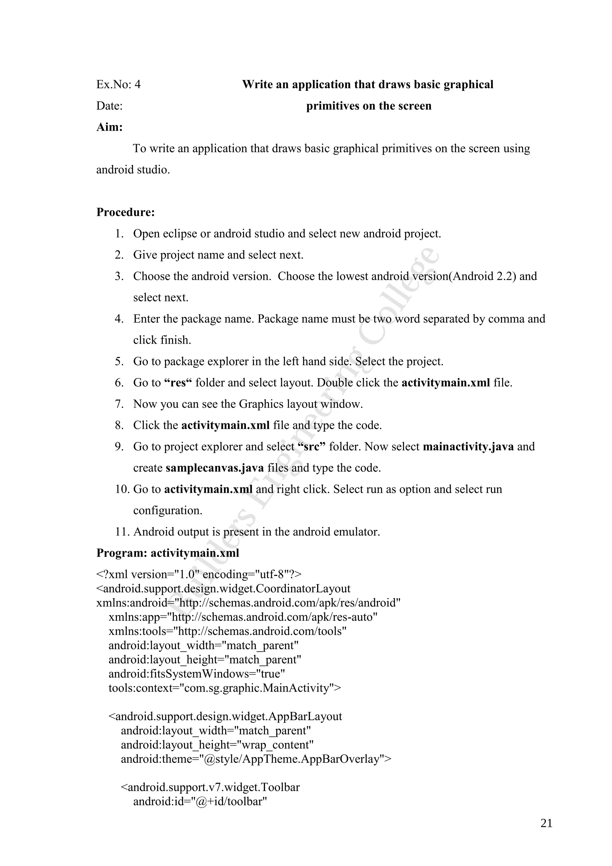 CS6611 Mobile Application Development Lab Manual-2018-19 | PDF