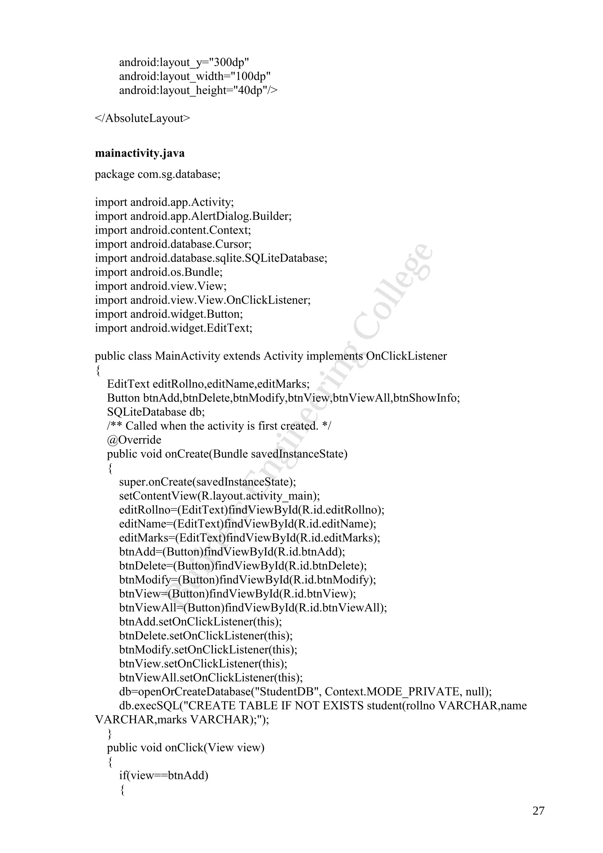 CS6611 Mobile Application Development Lab Manual-2018-19 | PDF