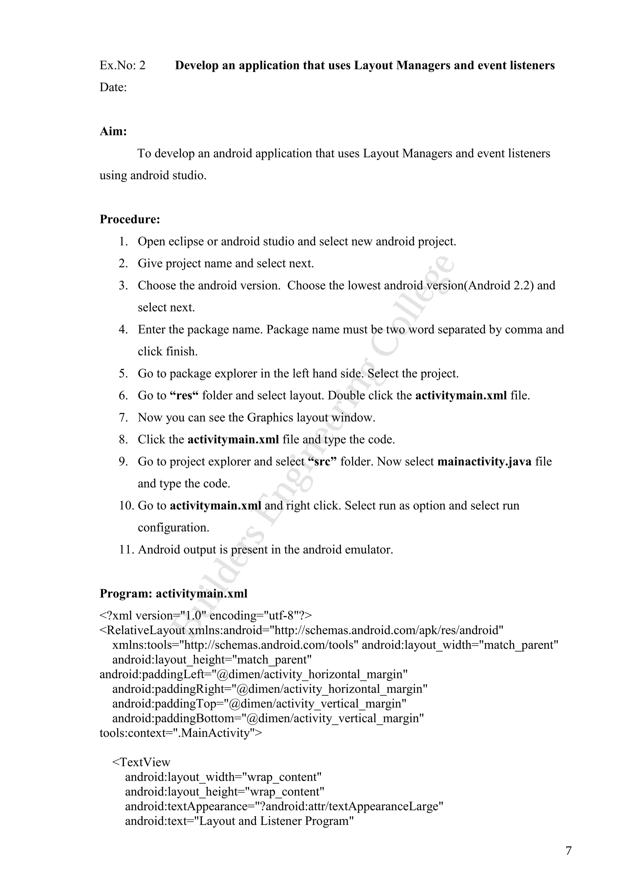 CS6611 Mobile Application Development Lab Manual-2018-19 | PDF