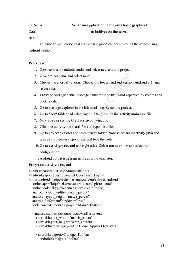 CS6611 Mobile Application Development Lab Manual-2018-19 | PDF