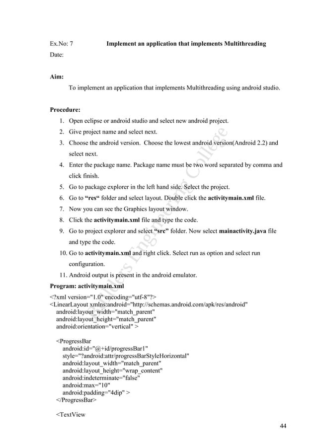 CS6611 Mobile Application Development Lab Manual-2018-19 | PDF