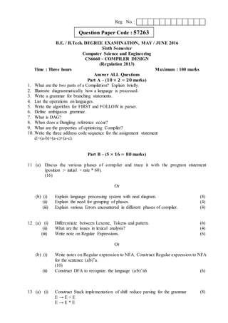 Cs6660 compiler design may june 2016 Answer Key | PDF