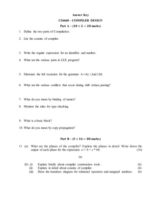 Cs6660 compiler design may june 2017 answer key | PDF