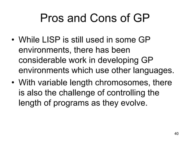 Genetic Programming historia objetivos lisp | PPT