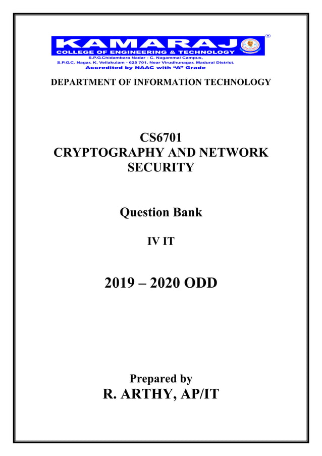 Cs6701 cryptography and network security | PDF | Information and Network Security | Computing