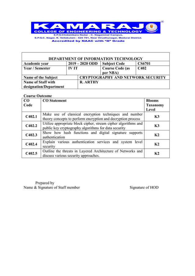 Cs6701 cryptography and network security | PDF | Information and Network Security | Computing