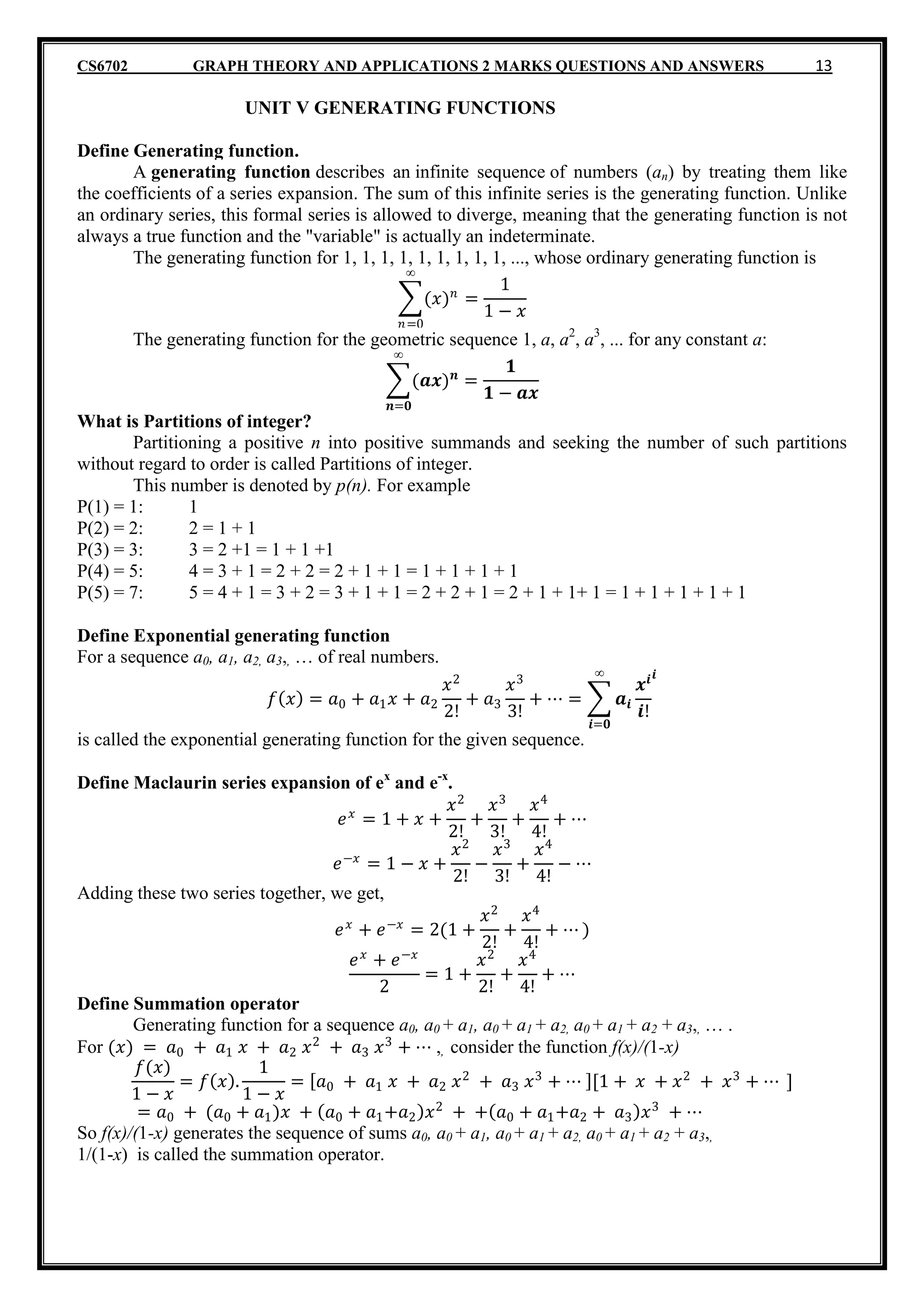 Cs6702 graph theory and applications 2 marks questions and answers | PDF