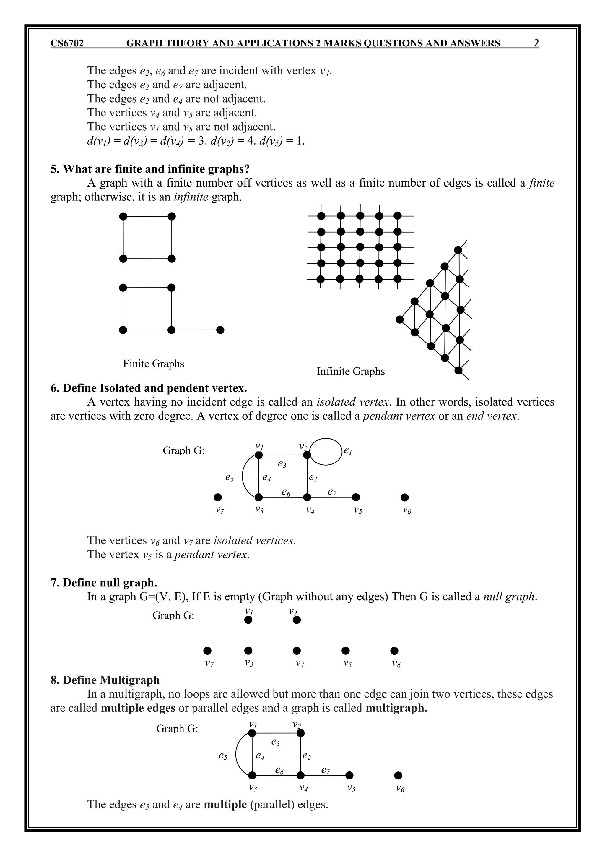 Cs6702 graph theory and applications 2 marks questions and answers | PDF