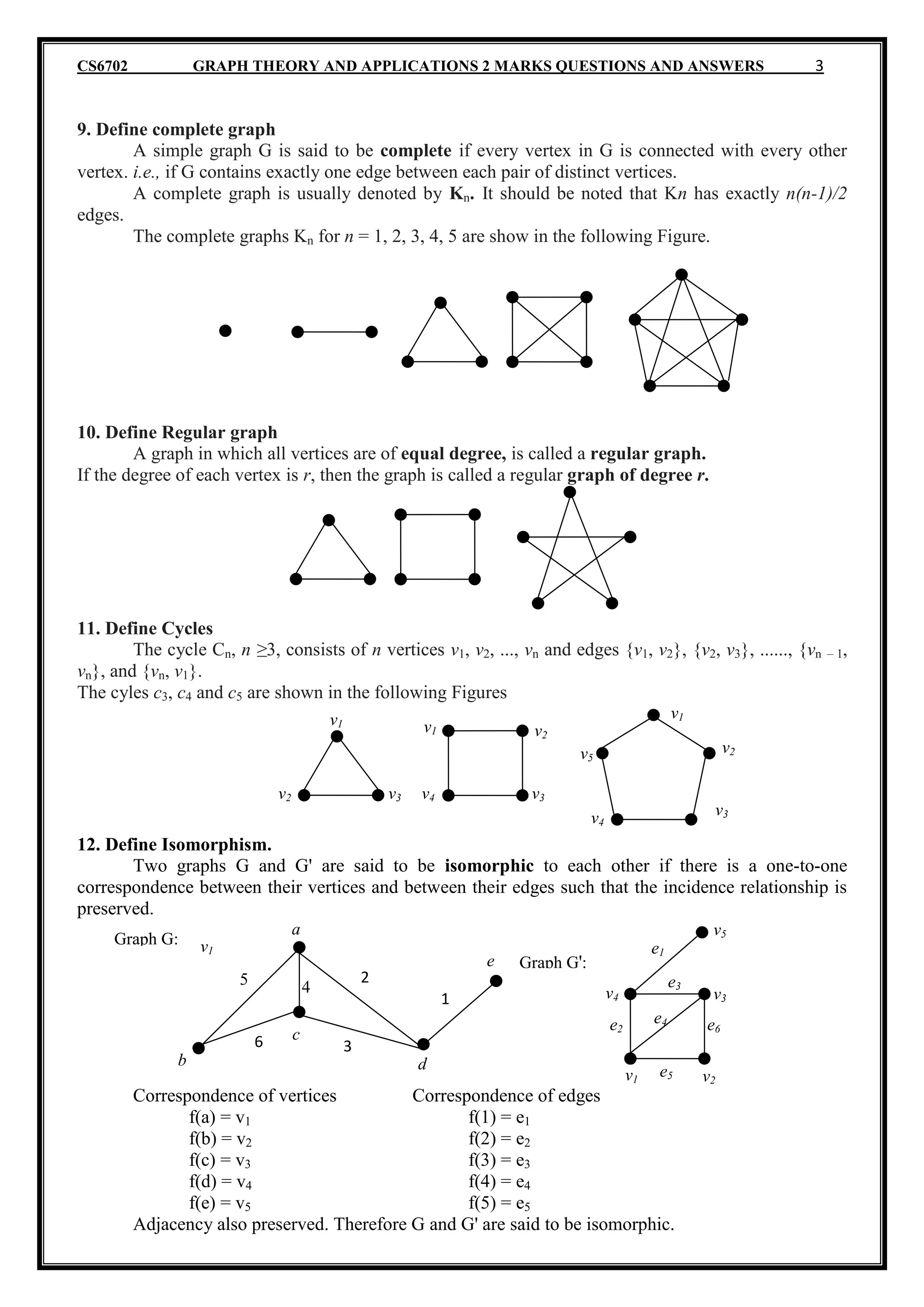 Cs6702 graph theory and applications 2 marks questions and answers | PDF
