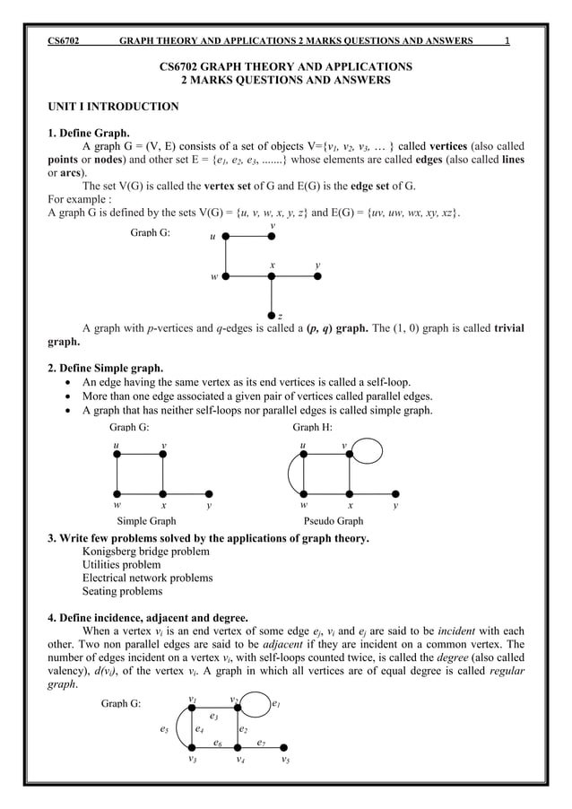 Cs6702 graph theory and applications 2 marks questions and answers ...