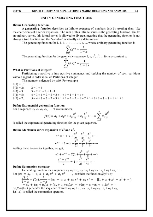 Cs6702 graph theory and applications 2 marks questions and answers | PDF | 3-D Graphics ...