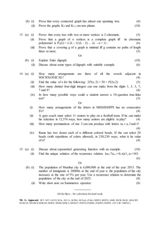 Cs6702 graph theory and applications Anna University question paper apr ...