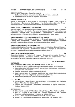 Cs6702 graph theory and applications syllabus | DOCX