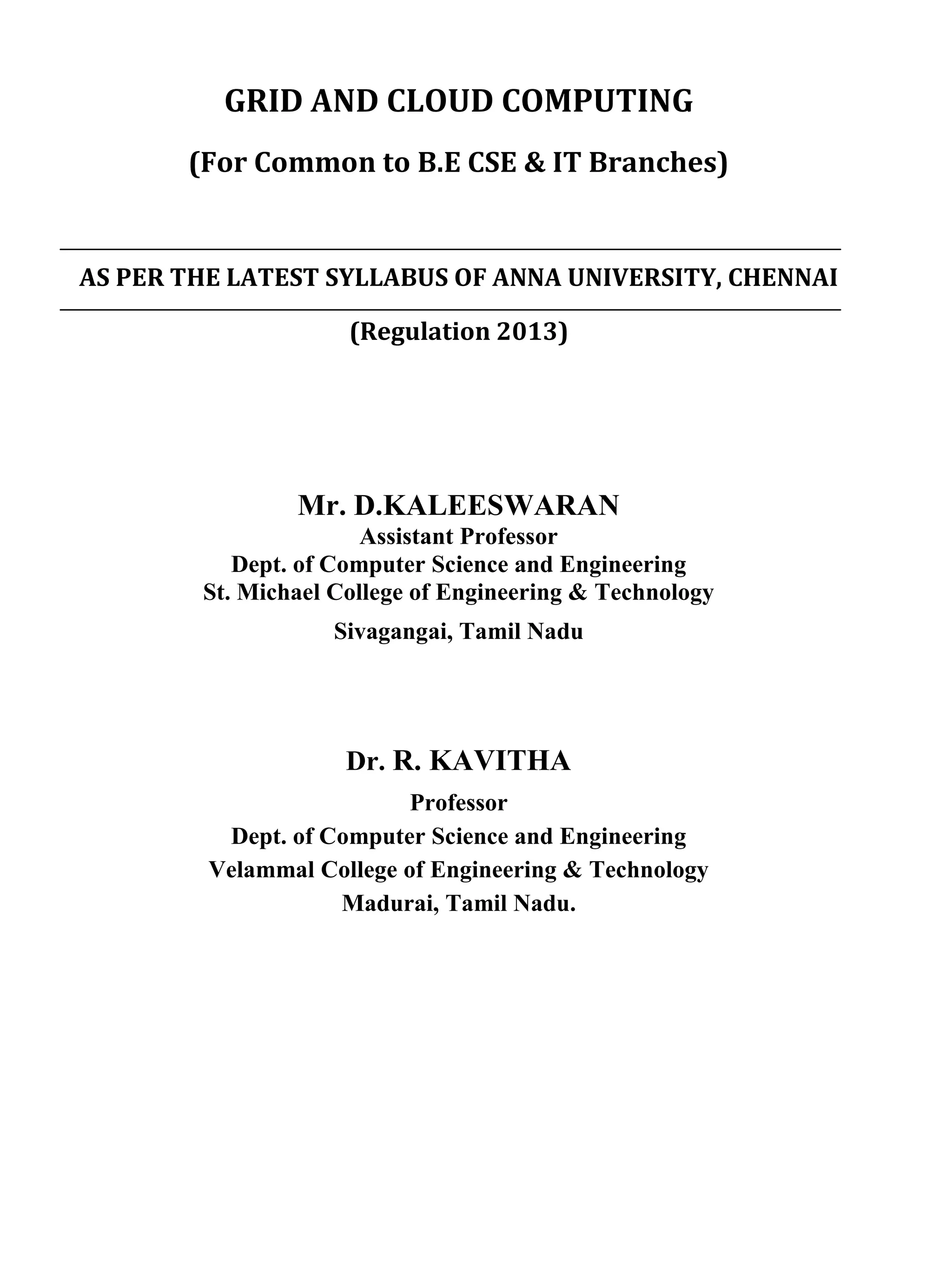 Cs6703 grid and cloud computing Study material | PDF