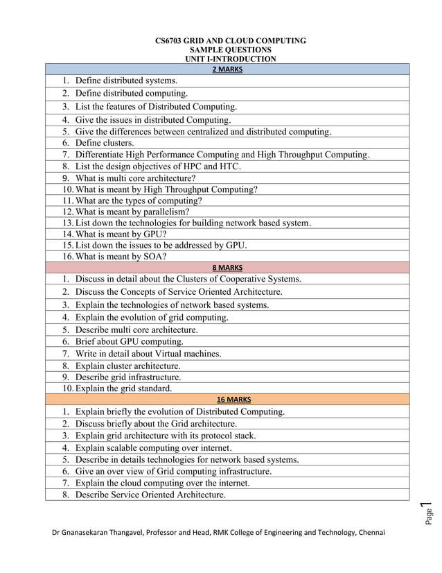 Cs6703 grid and cloud computing unit1 questions | PDF