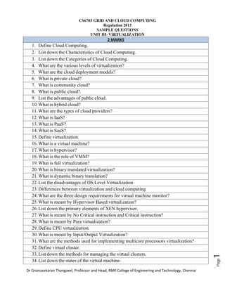 Cs6703 grid and cloud computing unit 3 questions | PDF