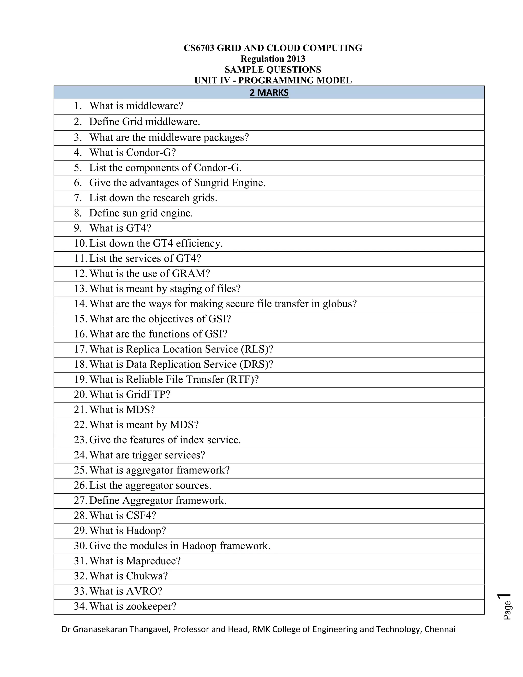 Cs6703 grid and cloud computing unit 4 questions | PDF | Programming Languages | Computing