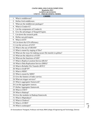 Cs6703 grid and cloud computing unit 4 questions | PDF